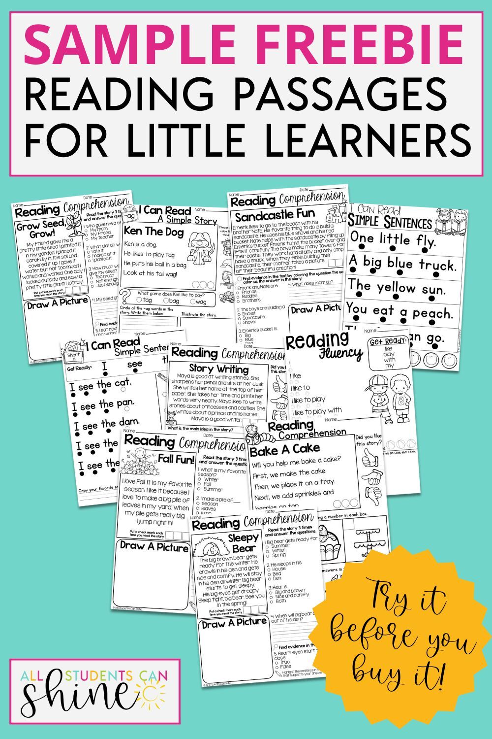Free Reading Passages for Beginning Readers - All Students Can Shine