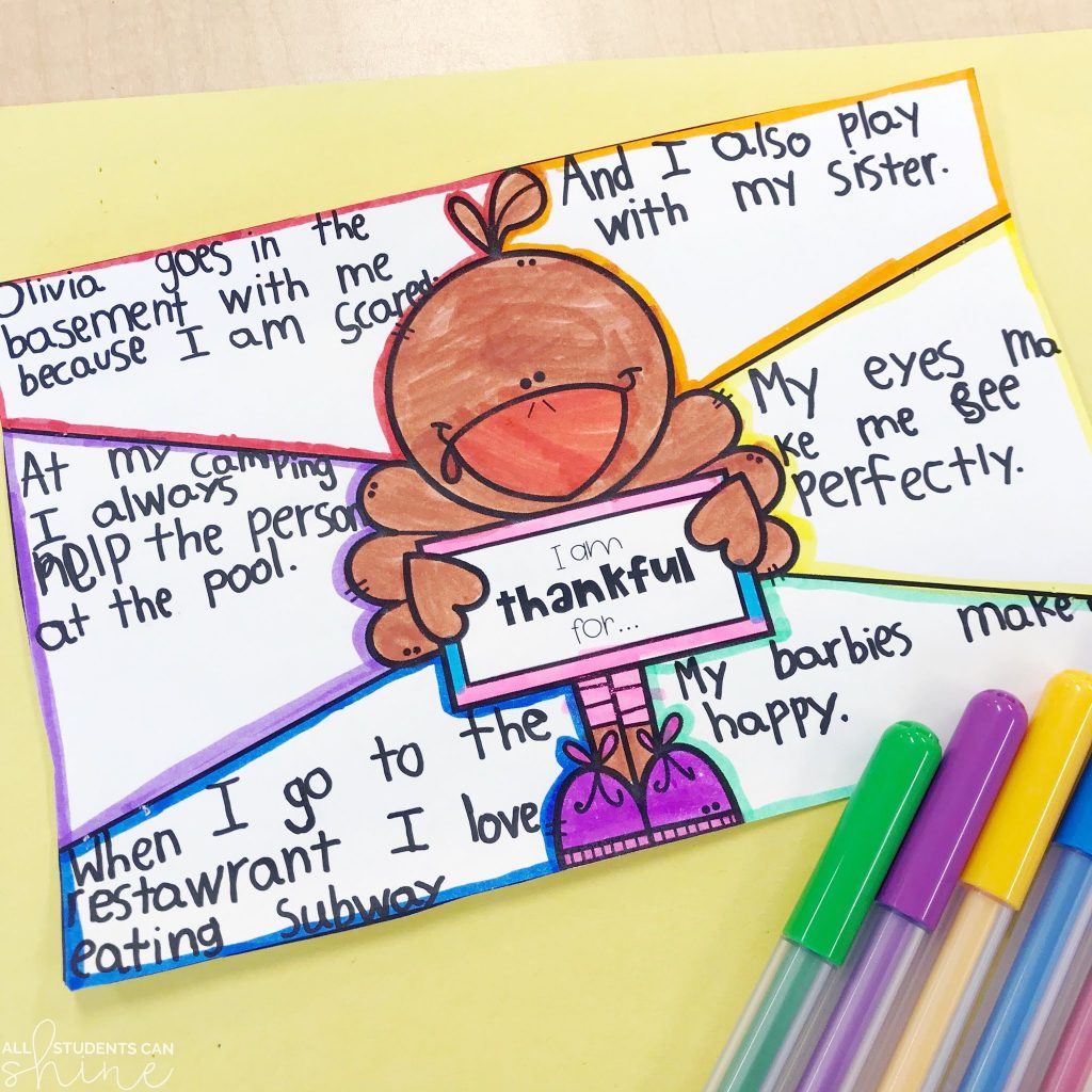 Free Thanksgiving Writing Activity - All Students Can Shine