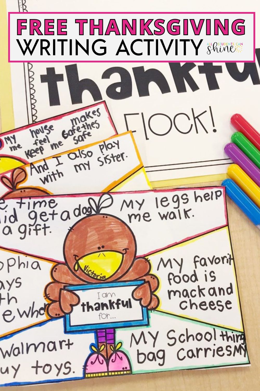 Free Thanksgiving Writing Activity - All Students Can Shine